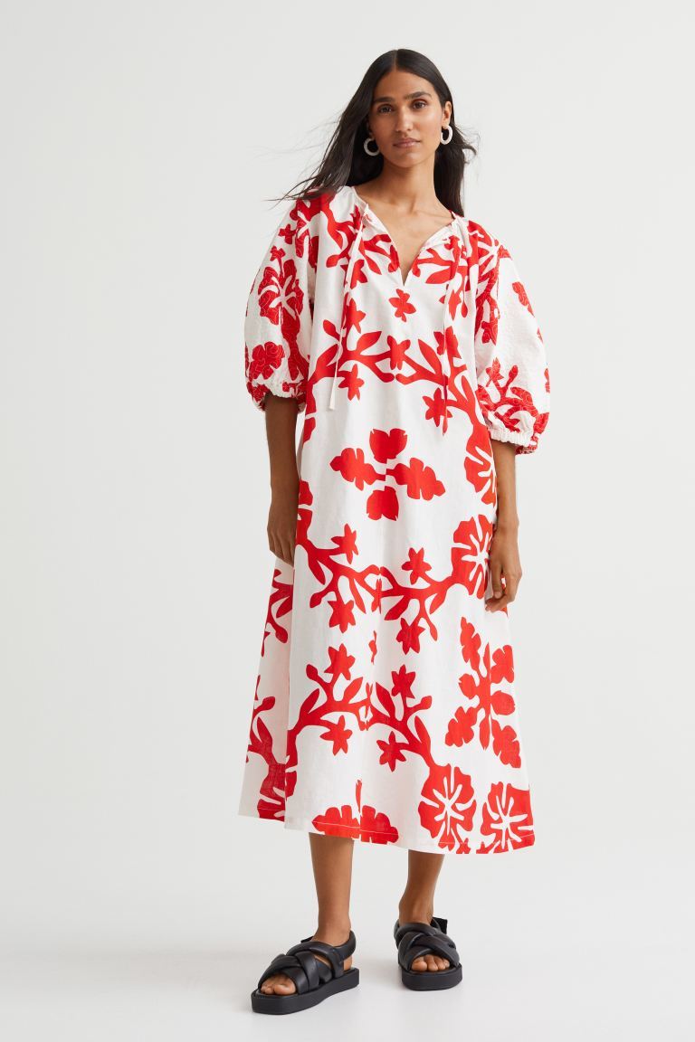 Vestido largo estampado en rojo y blanco. H&M (49,99) | 16 Vestidos que ...